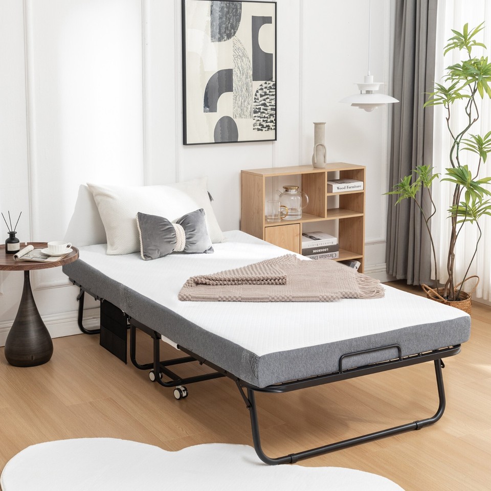 75x38Portable Folding Bed Metal Frame Rollaway Bed w/Memory Foam ...
