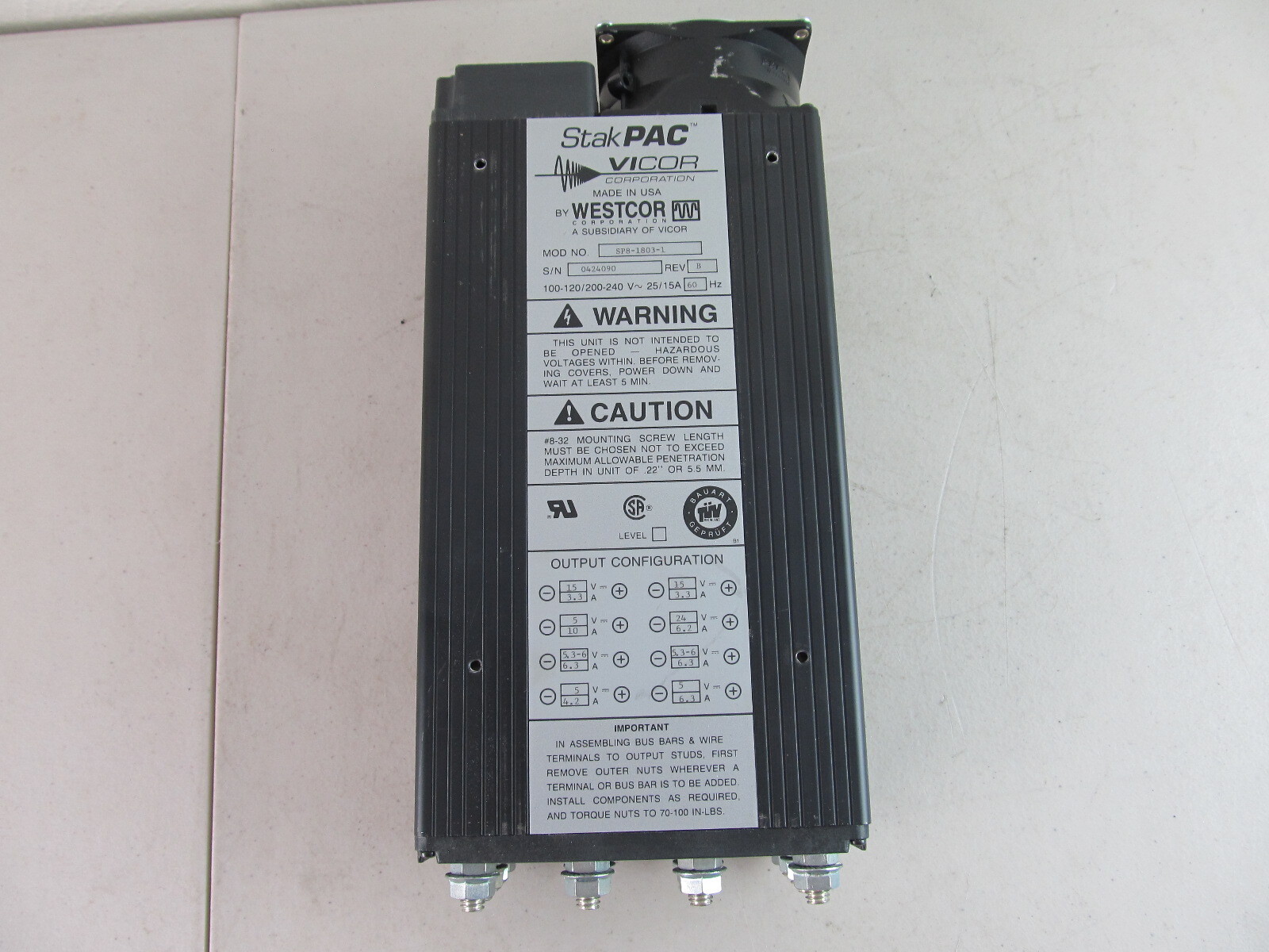 Vicor Westcor Stakpak SP8-1803-1 125VAC Dual 15V 3.3A Triple 5V 24V 6 ...