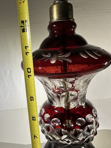 Antique Bohemian Cut To Clear Ruby Table Lamp Works 12” x 5” | eBay