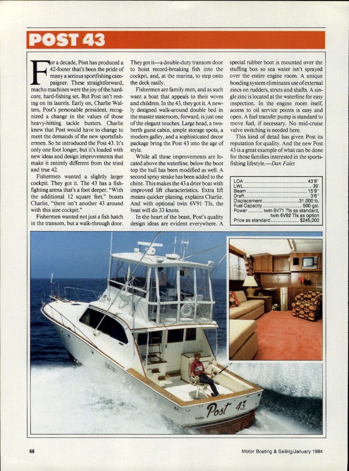 1984 PAPER AD BOAT COLOR ARTICLES C&C 41 Yacht Post 43 Sportfishing | eBay