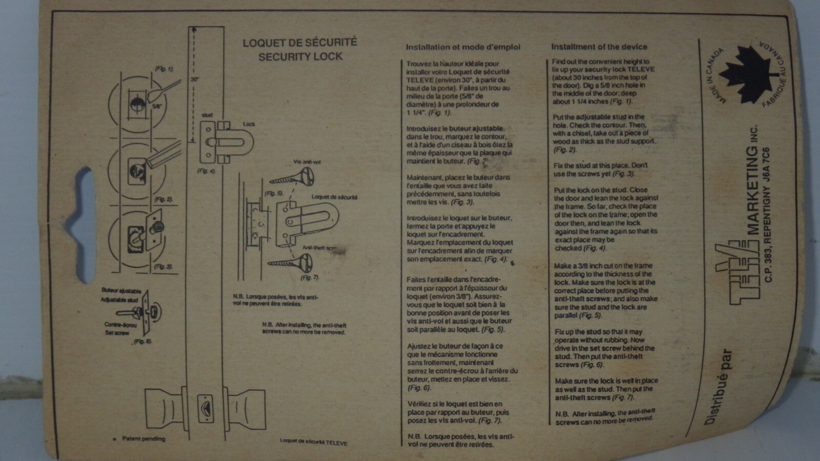 TELEVE SECURITY LOCK, MAXIMUM SECURITY SAFER THAN THE CHAIN, NIB | eBay ...