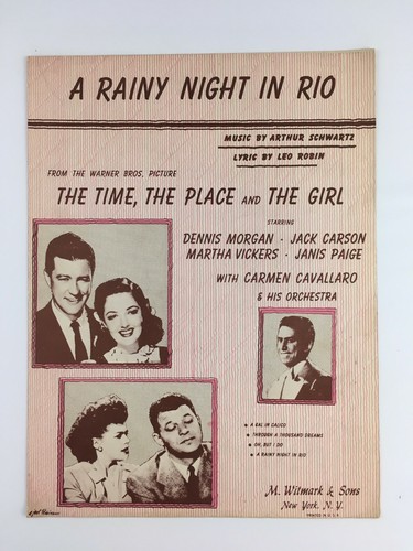 Rainy Night Rio Sheet Music 1946 Piano Vocal Morgan Vickers Carson ...