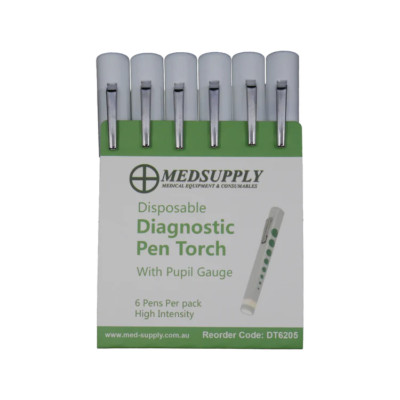 6 x Disposable Halogen Globe Penlight with Pocket Clip & Pupil Gauge ...