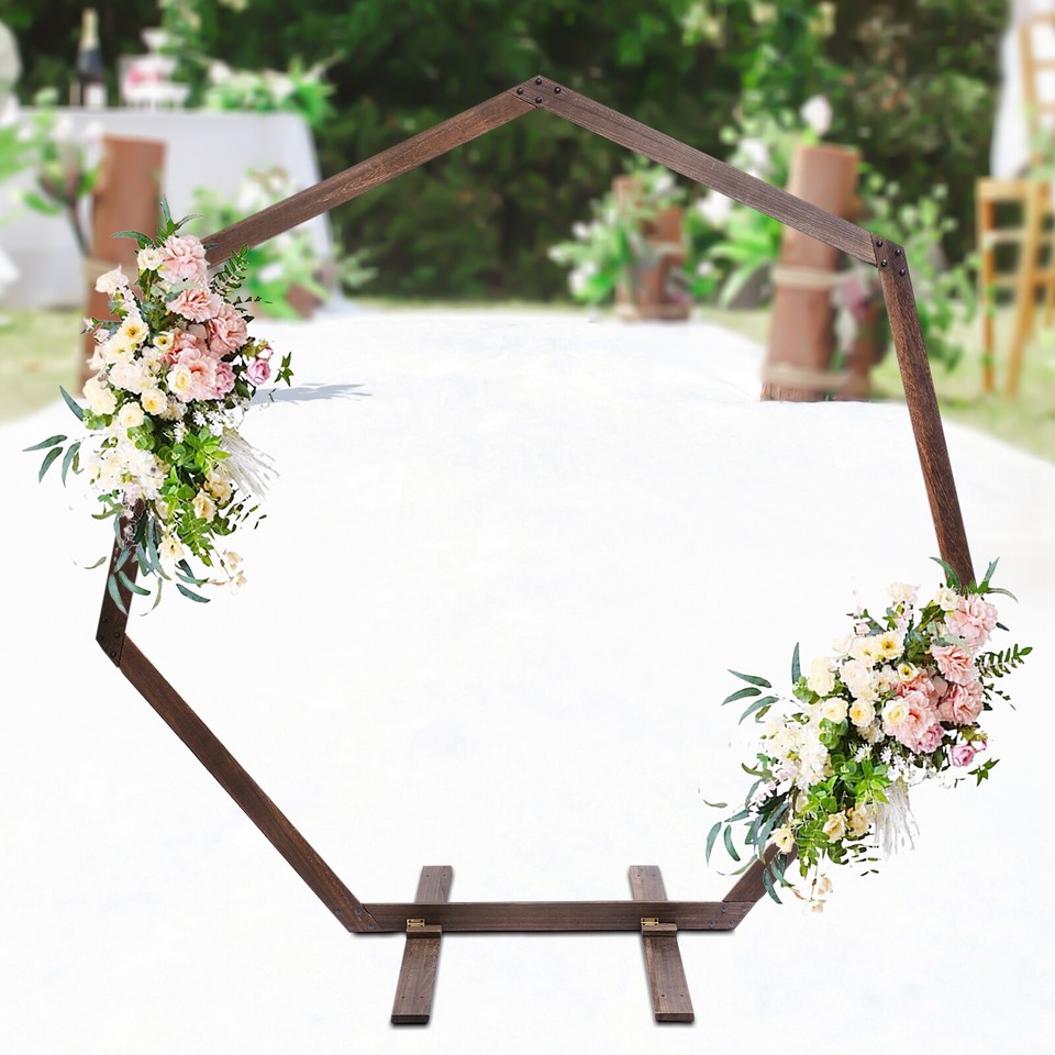 Heptagonal Wooden Wedding Arch Flower Frame Backdrop Stand Venue Arbor ...