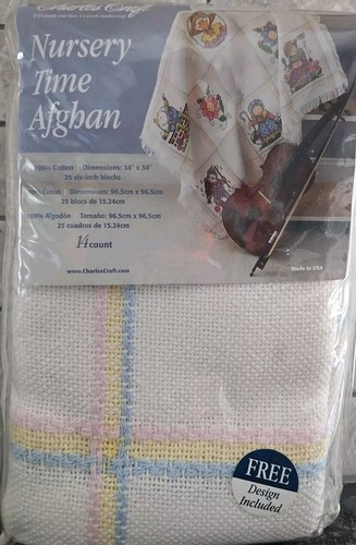 NEW Charles Craft Nursery Time Baby Afghan Blanket Cross Stitch 38"x38 ...