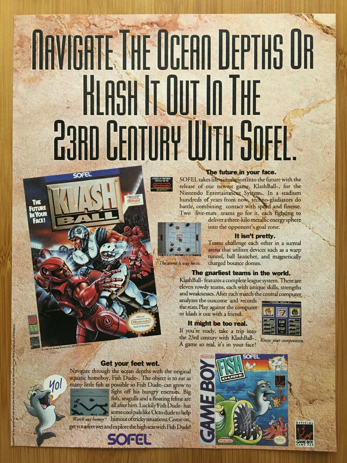 1991 Klash Ball / Fish Dude NES Nintendo Game Boy Print Ad/Poster ...