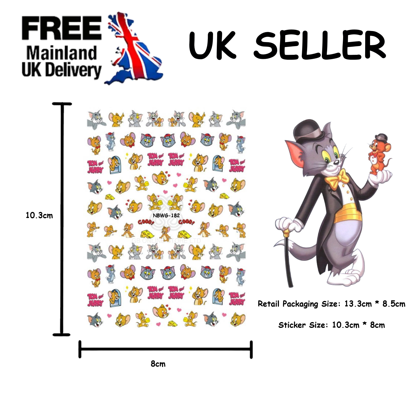 Nail Art Stickers Self-adhesive Tom & Jerry Spike Cat & Mouse Cartoon ...