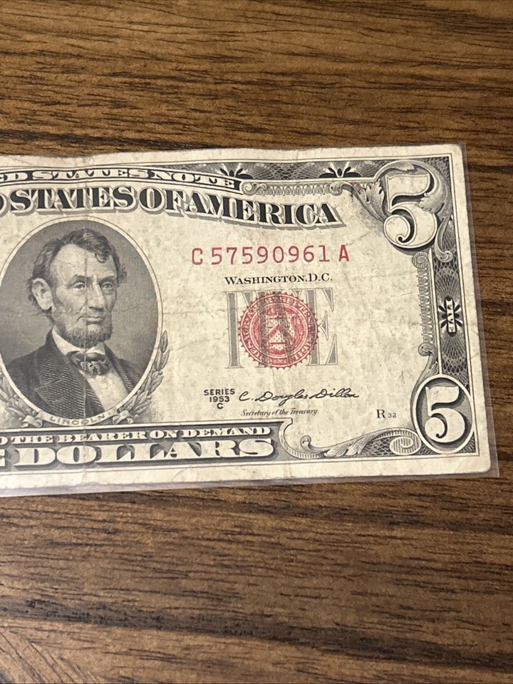 1953 C Red Seal Note Five Dollar Bank Note With Print Cut Error | eBay