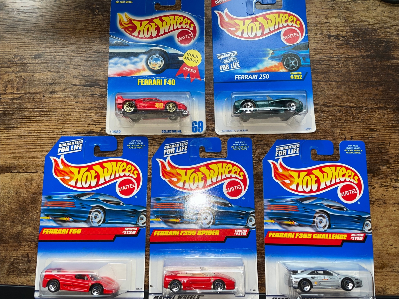 VTG HOT WHEELS BLUE CARD FERRARI LOT OF 5 - F40 F50 F250 F355 Spider ...