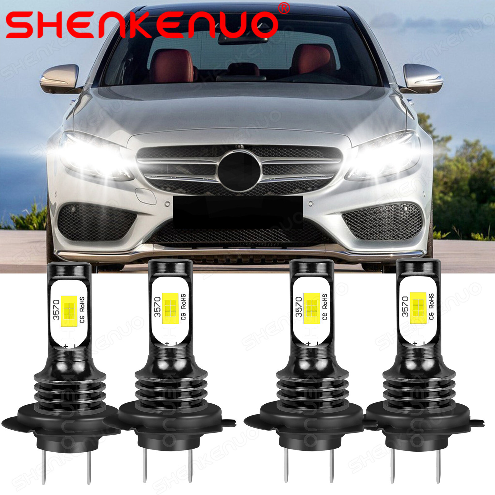 For Mercedes-Benz C250 C300 C350 - 4X H7 H7 Headlight High & Low Beam ...