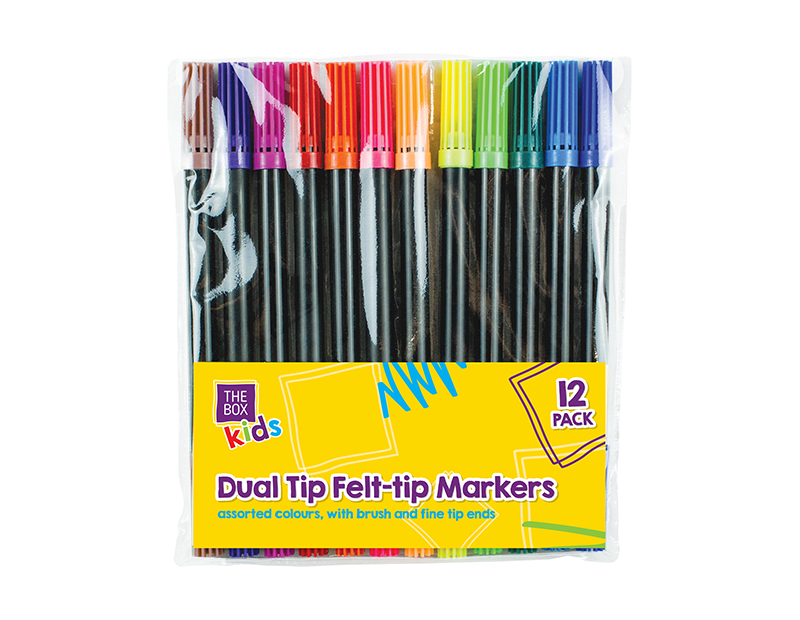 12 Double Ended Felt Tip Pens Dual Thick Thinner Adult Kids Colouring ...