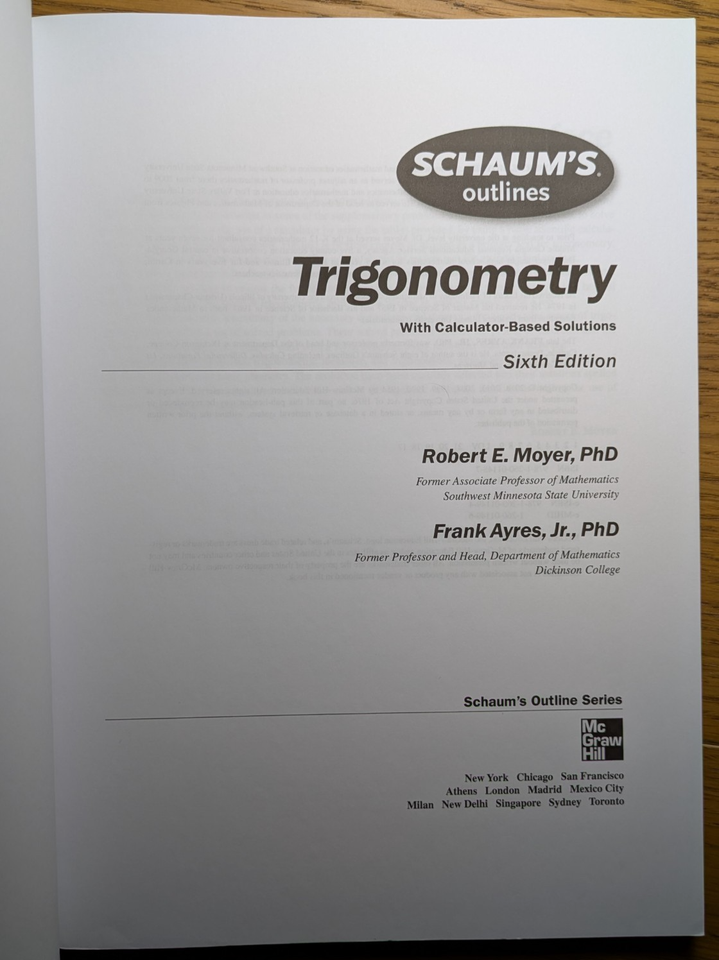 Schaum's Outline of Trigonometry, 6th Sixth Edition by Moyer and Ayers ...