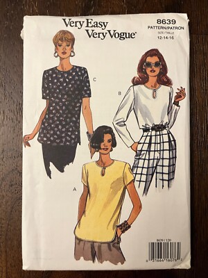 Vogue 8639 UNCUT Sewing Pattern, Misses' Top, Size 12-14-16 | eBay