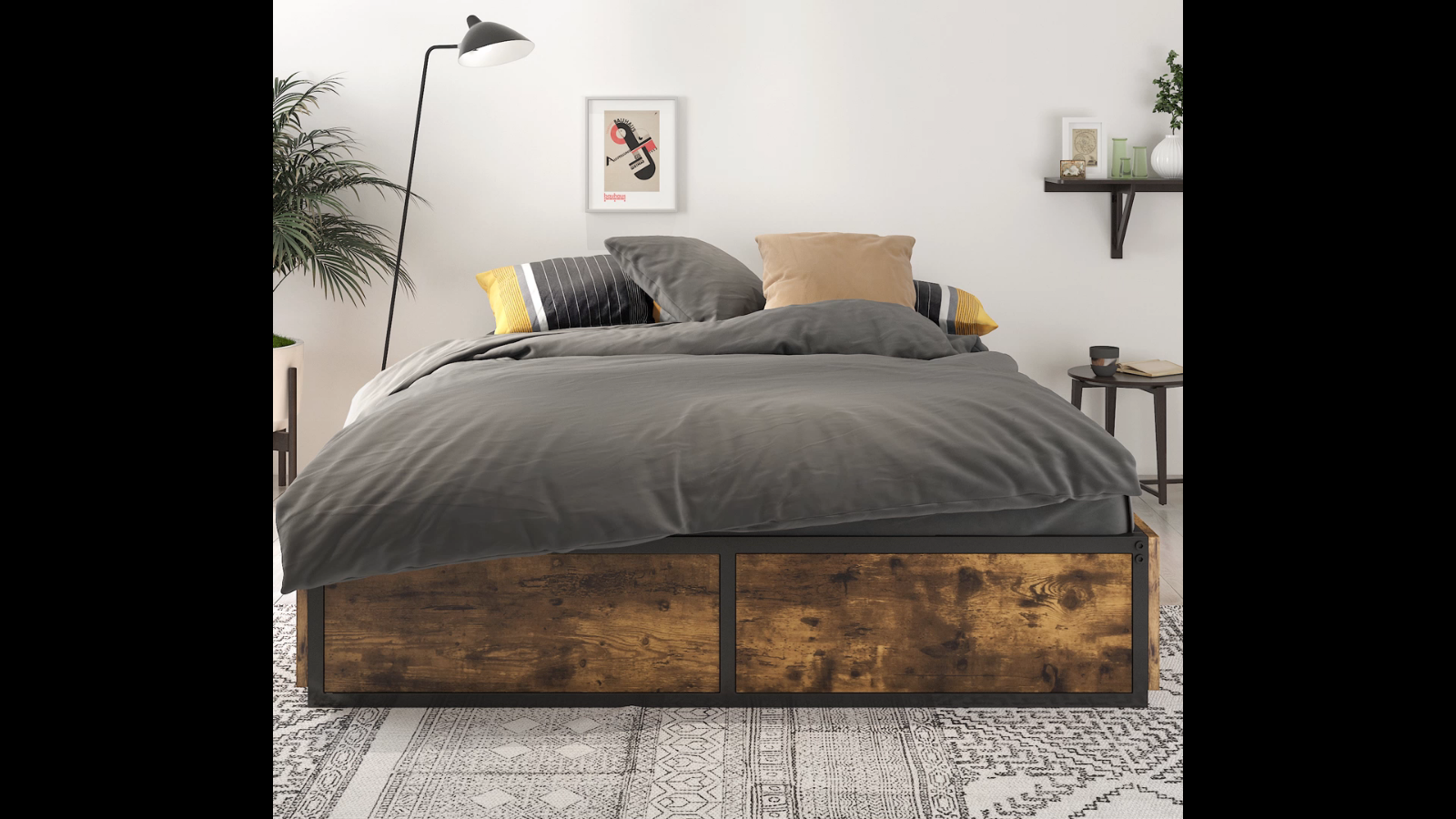 Full Size Metal Frame Bed with 4 XL Light Drawers, Large Storage Space ...