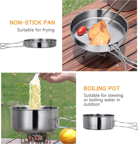 Camping Cookware Set, 4PCS Portable Stainless Steel Camp Cook Set ...
