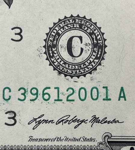 ERROR Ink Smear Over Inked UNCIRCULATED Fancy Serial $1 Dollar Bill ...