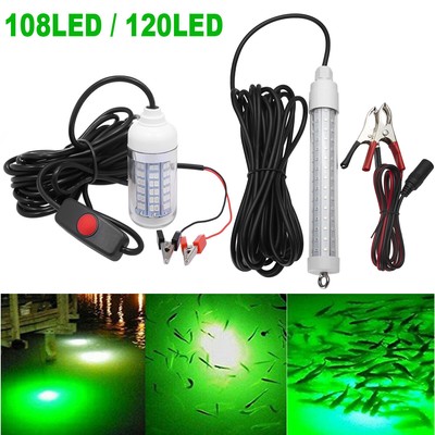 12V LED Green Underwater Submersible Night Fishing Light Crappie Ice ...
