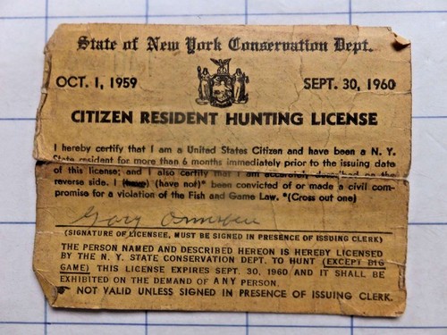 1959-1960 New York State Resident Hunting License | eBay