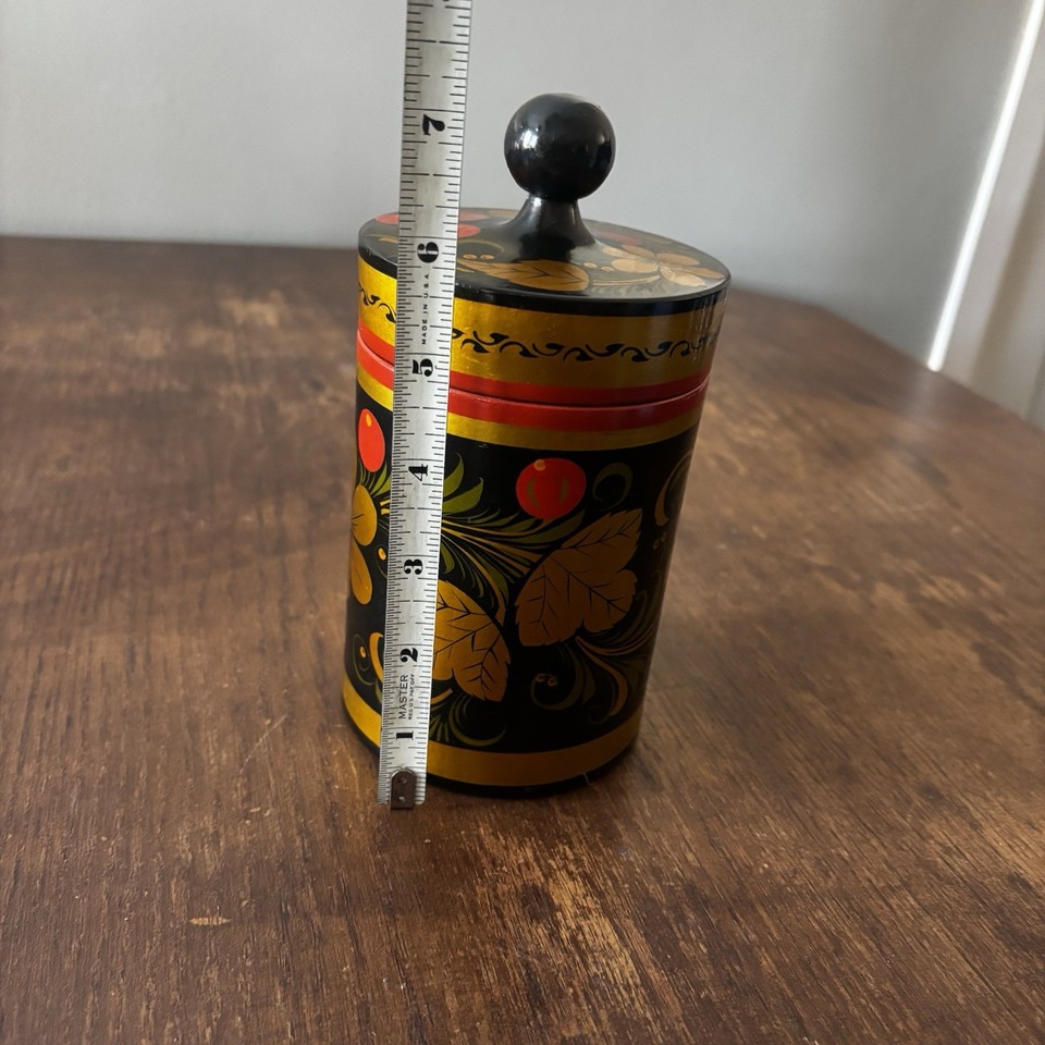 Vintage Russian Khokhloma Jar w/ Lid Hand Painted Lacquer Wooden ...