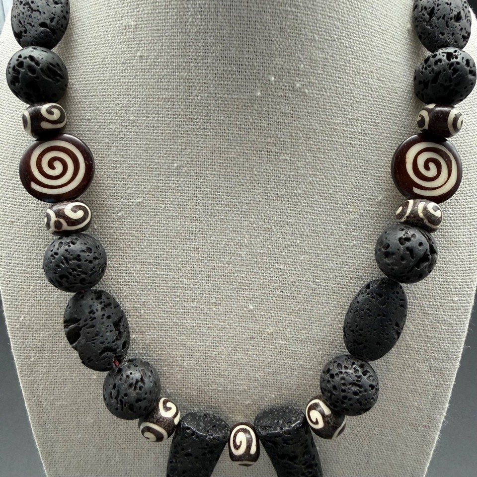 Handmade Natural Lava Rock Necklace Tribal Claws Chunky Volcano Stone ...