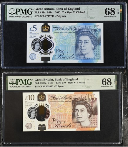 Great Britain Set 2; 5 10 Pounds 2015 2016 P 394 P 395 Superb Gem UNC ...