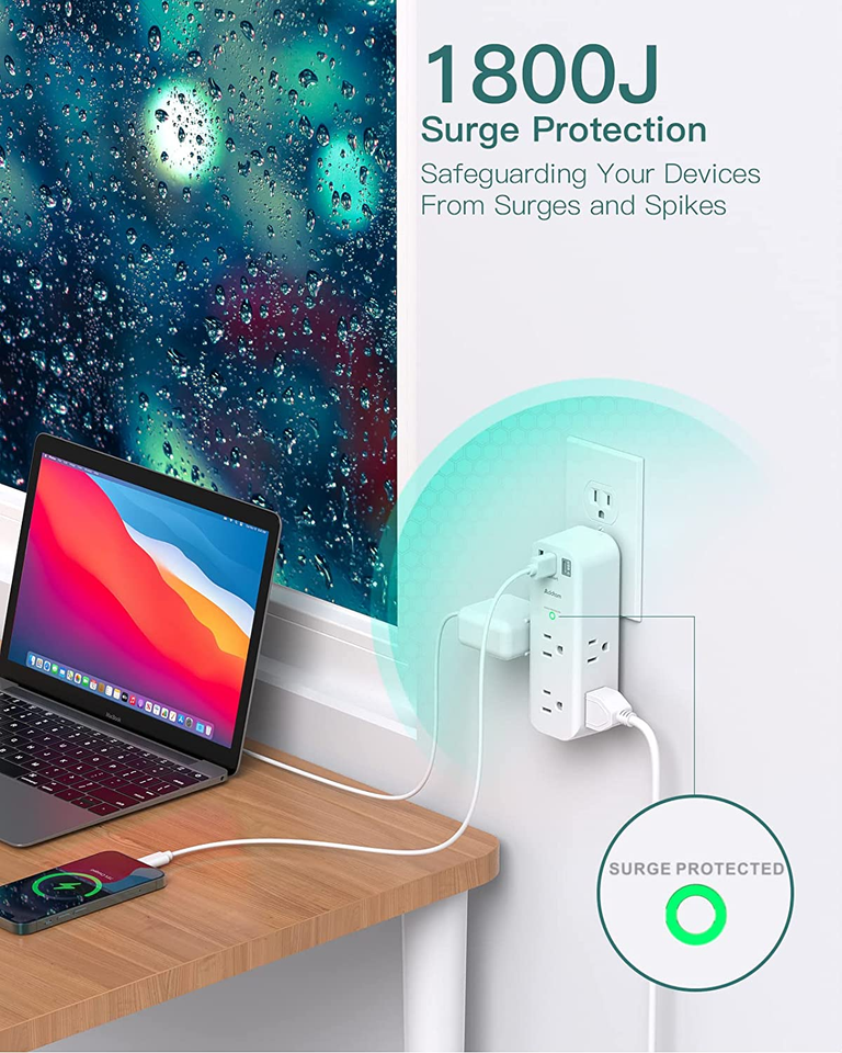 Surge Protector - Outlet Extender with Rotating and Multi Plug with 6 ...