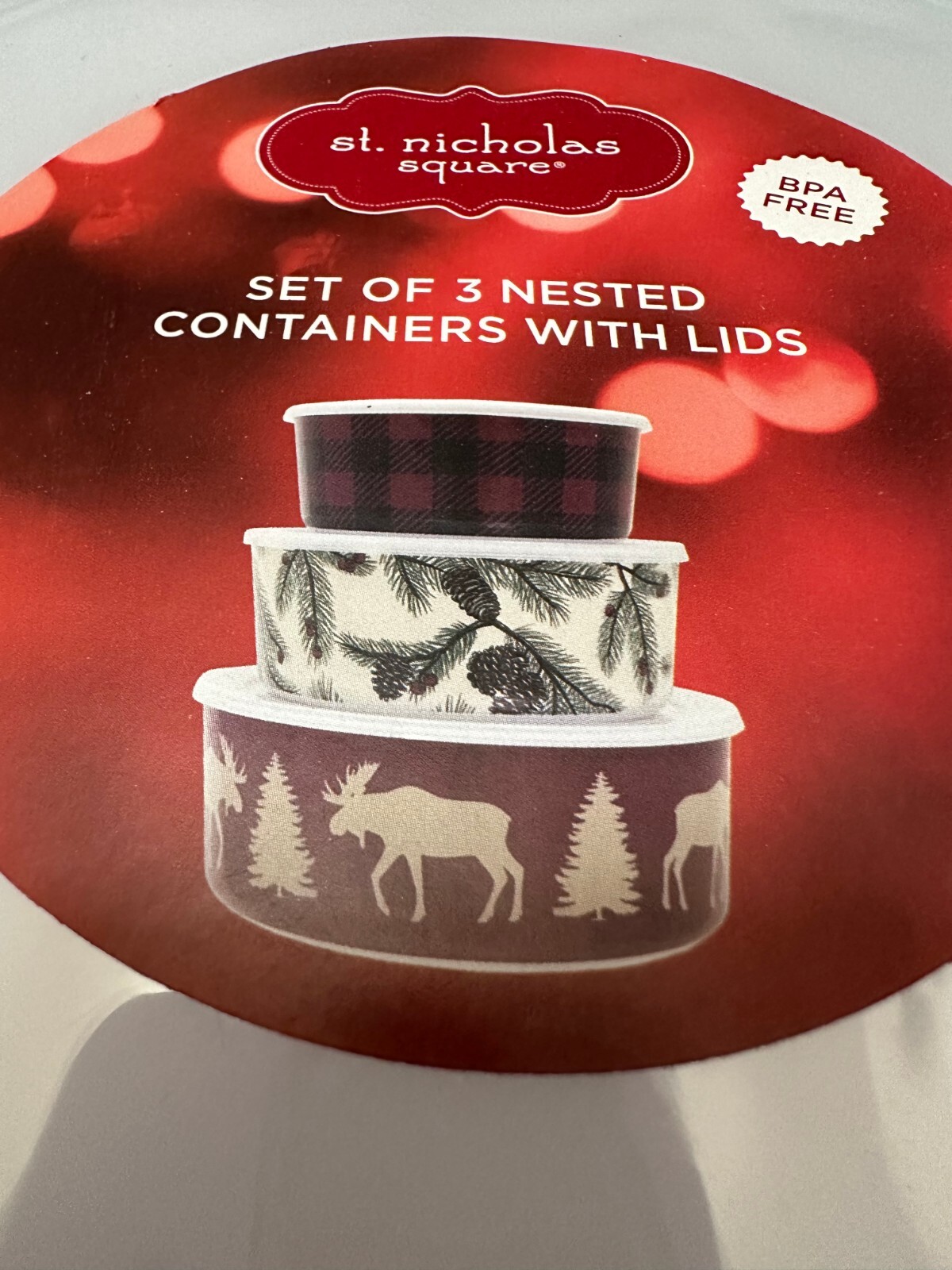 ST NIcholas Set Of 3 Yuletide Nested Bowls Christmas Moose/Tree/Plaid ...