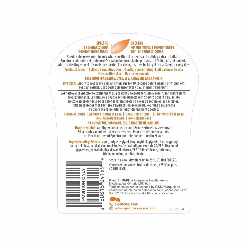 Spectro Facial Cleanser for Combination Skin Fragrance-Free 500ml -Free ...