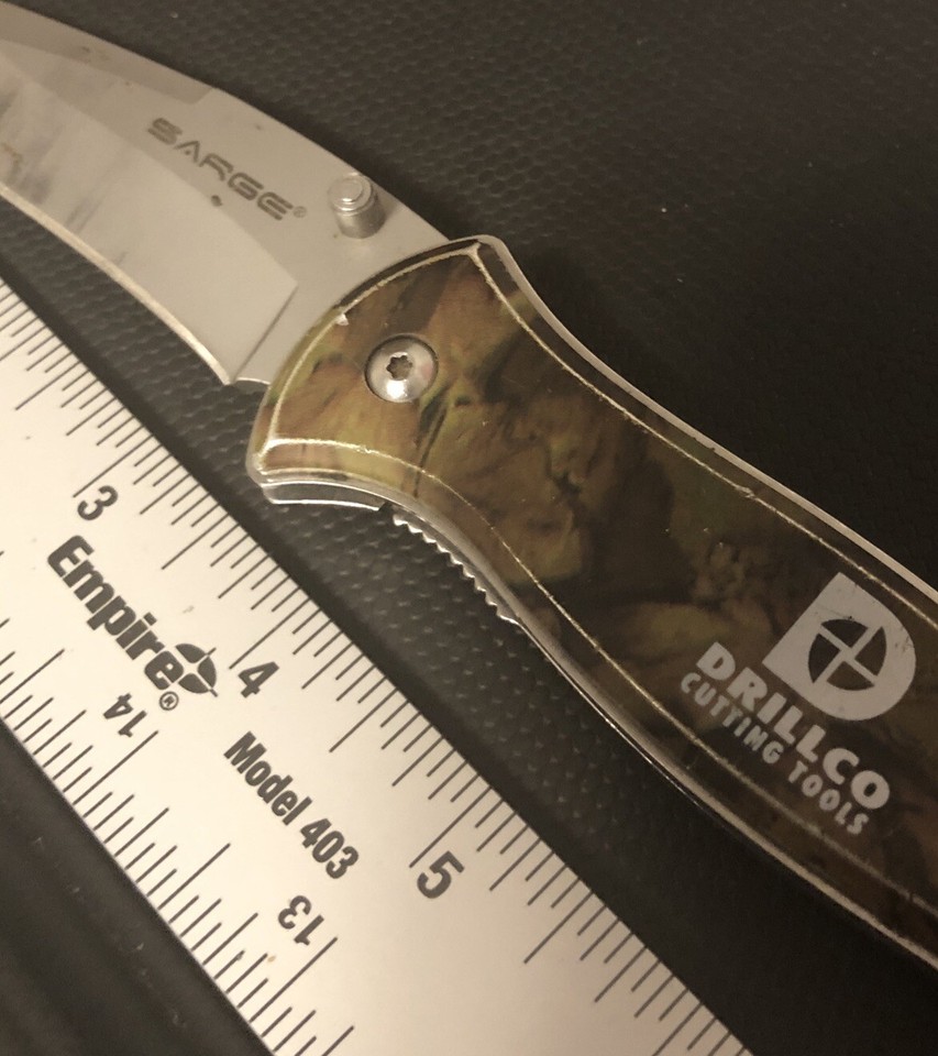 Sarge 440 Stainless Camo Single Blade Locking Knife Drillco Cutting ...