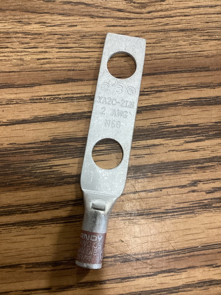 Box Of 25 Burndy YA2C2LN 2 AWG Stranded Copper 1/2" 2-Hole Compression ...