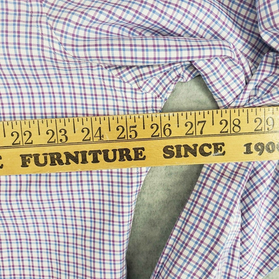 Peter Millar Crown Finish Check Dress Shirt Mens L Purple Blue Cotton ...