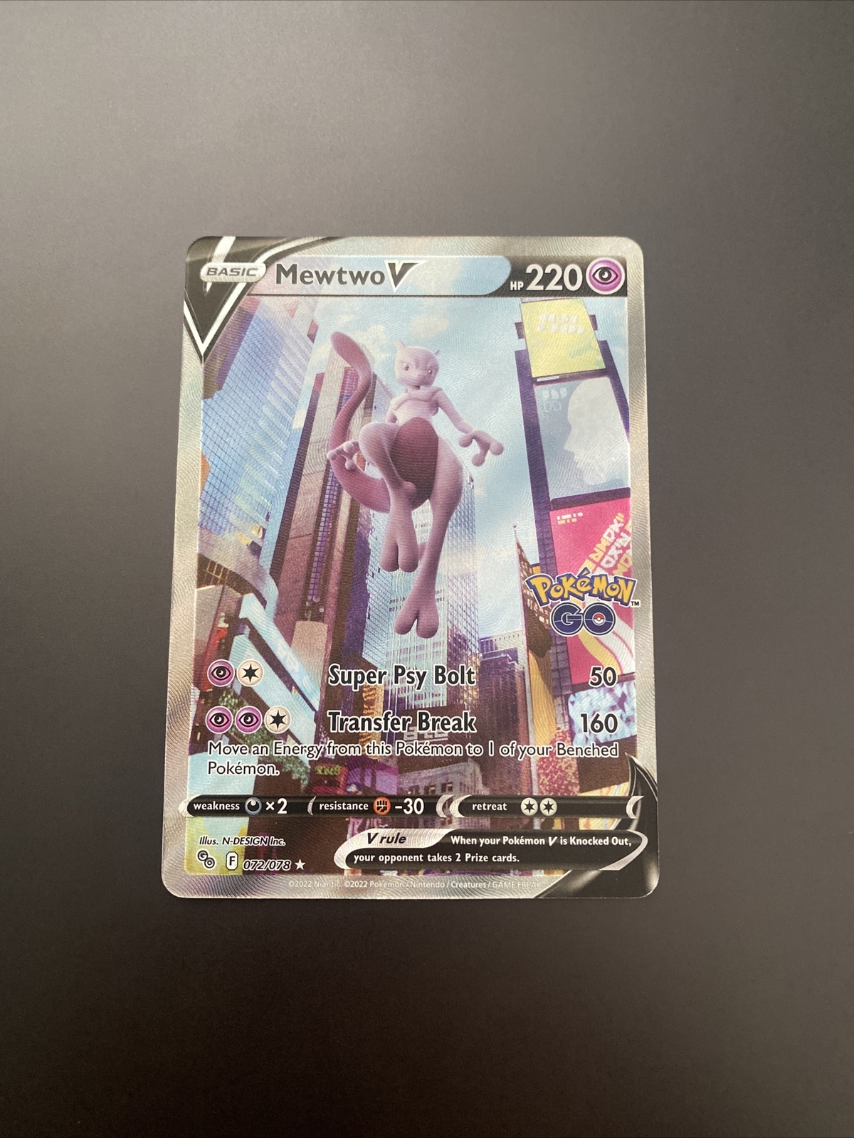 Pokémon Go TCG Mewtwo V Full Art Alt Art 072/078 Holo Ultra Rare Card ...