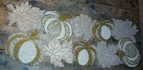 Pier 1 Beaded Table Runner Pumpkin & Fall Leaves | eBay