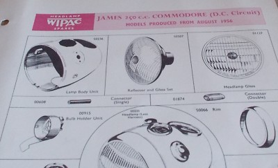 WIPAC Headlamp Spares - JAMES 250cc COMMODORE (D.C. Circuit) | eBay ...