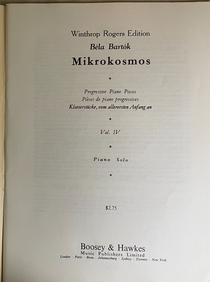 "Bela Bartok" Mikrokosmos Volume. IV Piano Solo 1940 Boosey & Hawkes Paperback. | eBay