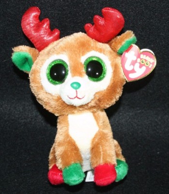 Ty Beanie Boos Alpine Reindeer Red Green Glitter eyes Christmas Plush ...