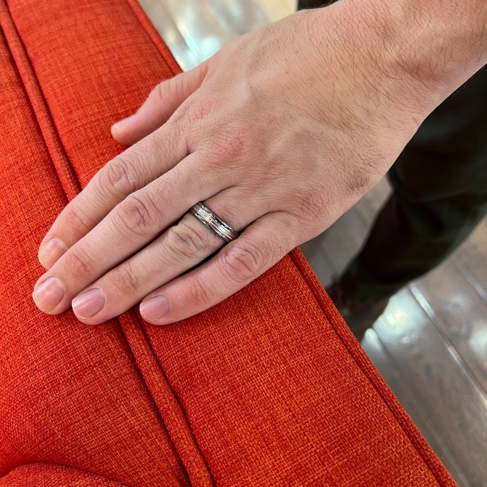 Men's Inlay Wedding Band Ring Tungsten Carbide 14K White Gold, Size 12 ...