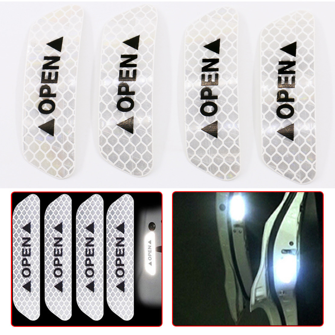 4x White Car Door Open Sticker Reflective Tape Safety Warning Decal ...