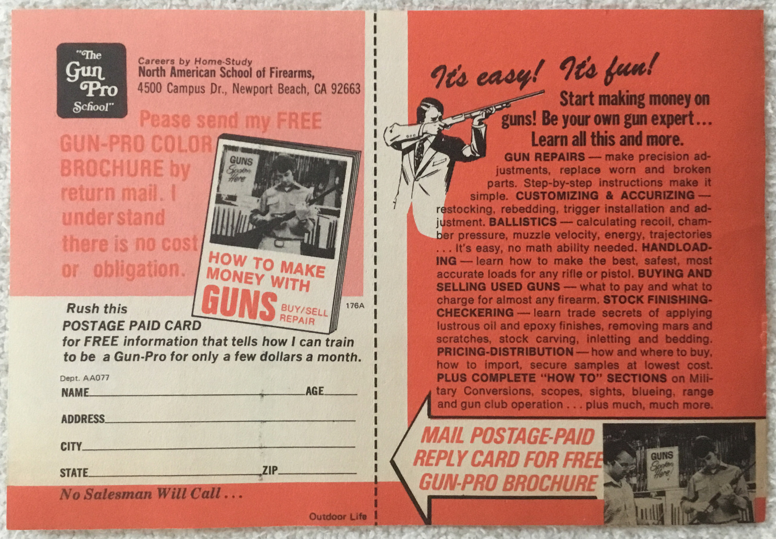 Vintage 1977 Become a Gun Pro Print Ad North American School of ...