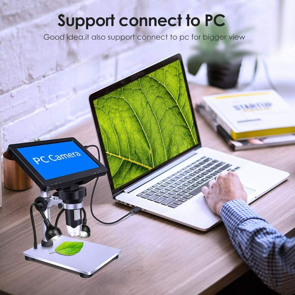 7" LCD 1080P Digital Microscope 1200X Magnifier +Video Recorder +Remote ...