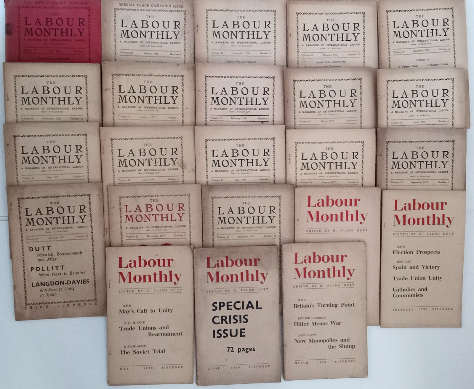 Labour Monthly 23 issue lot 1936 1937 1938 International Labor ...