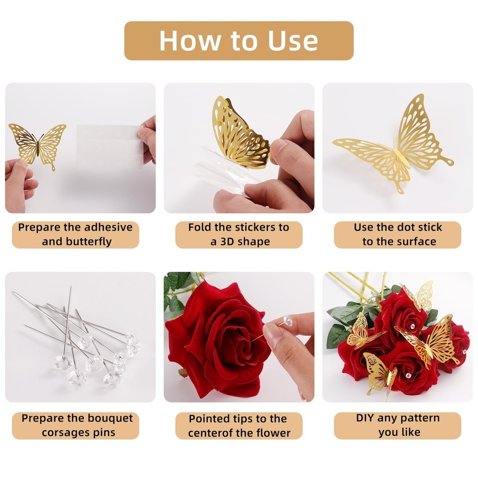408 Flower Bouquet Pins Accessories, 288 Pcs Bouquet Pin and 120 Pcs 3D ...