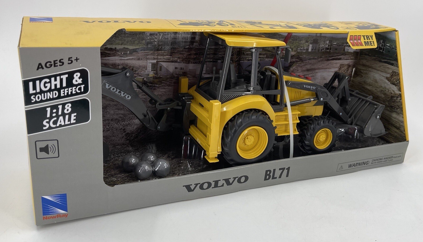 New Ray 02226B 1/18 Scale Volvo BL71 Backhoe Loader Lights & Sounds New ...