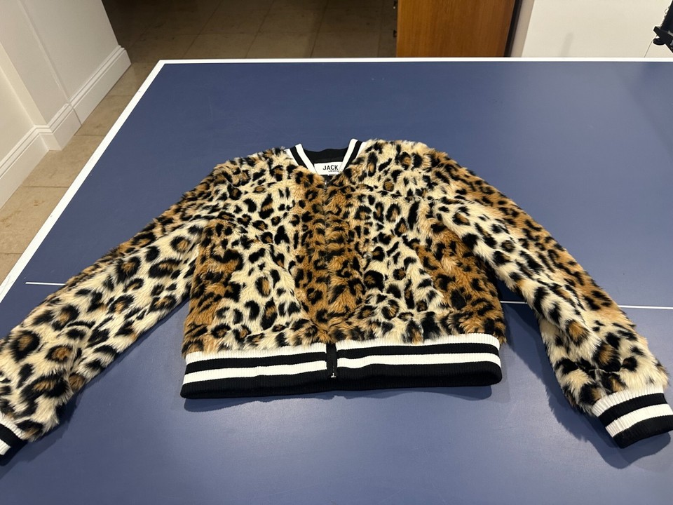 WOMEN'S FAUX FUR BOMBER JACKET LEOPARD CHEETAH SIZE SMALL JACK BY BB ...