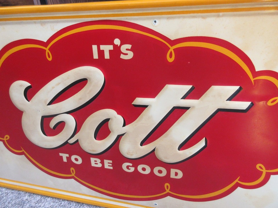 VINTAGE ADVERTISING LARGE 1954 COTT SODA NOS TIN WALL SIGN 748-M | eBay