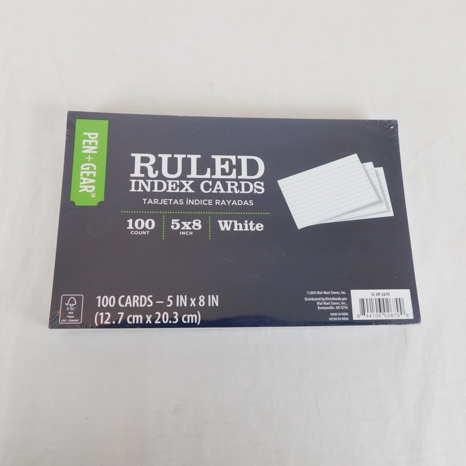 Pen Gear Ruled Index Cards Lot of 2 White 5x8 100 Count Each New in ...