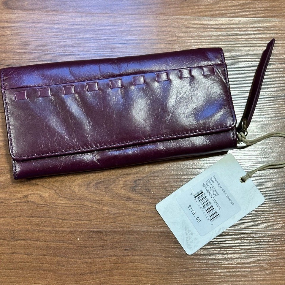 HOBO Rider Wallet Burgundy Purple Leather Trifold Magnetic Closure Card ...