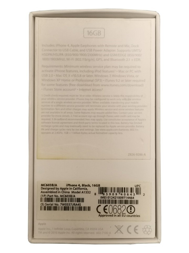 Apple iPhone 4 Black Empty Phone Box With Inserts Only | eBay