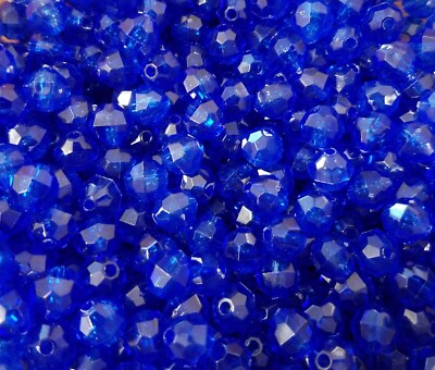 500 Pcs 8mm Translucent Royal Blue Round Crystal Faceted Plastic Craft ...