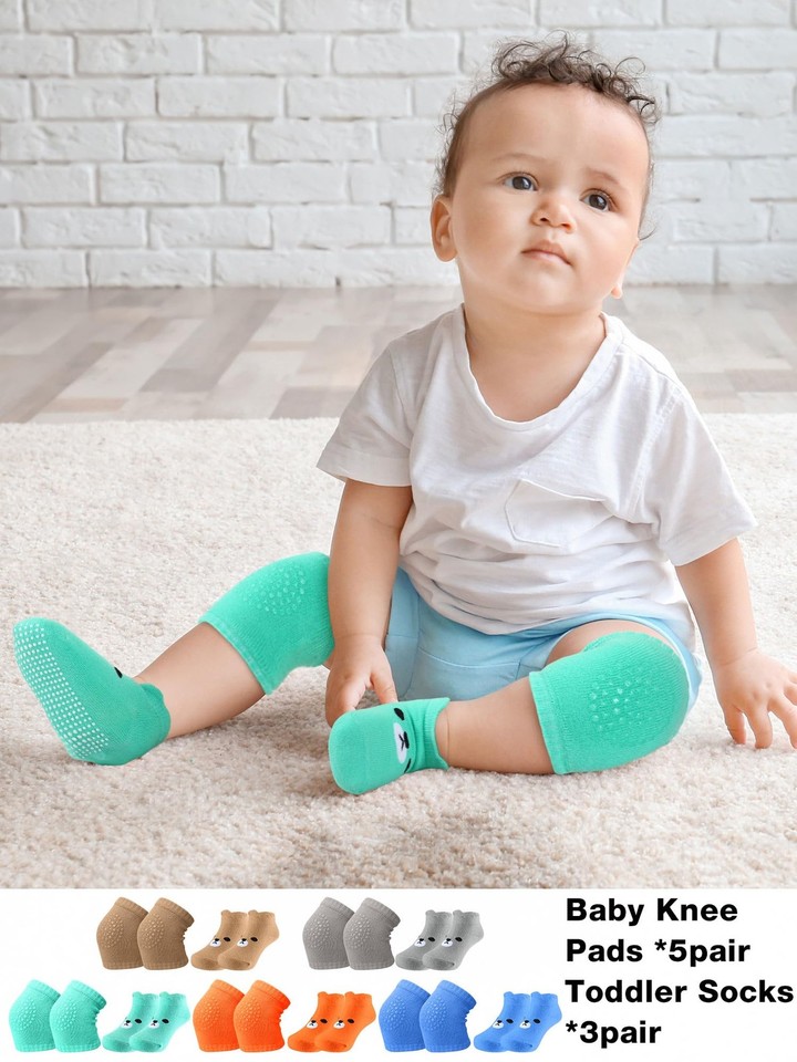 10 Pairs Baby Crawling Anti Slip Knee Pads and Anti Slip Baby Socks Set ...